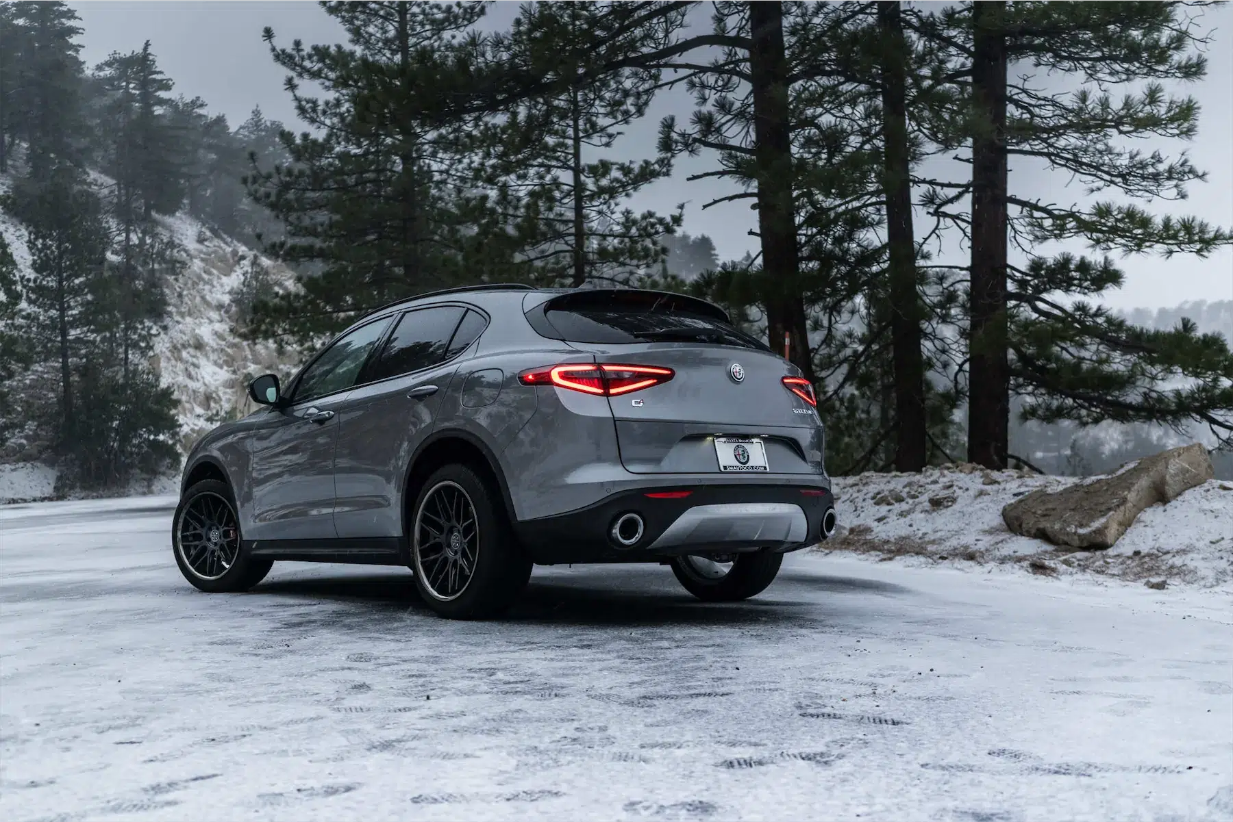 An Alfa Romeo Stelvio on Blaque Diamond BD-27 Matte Black with Black ...